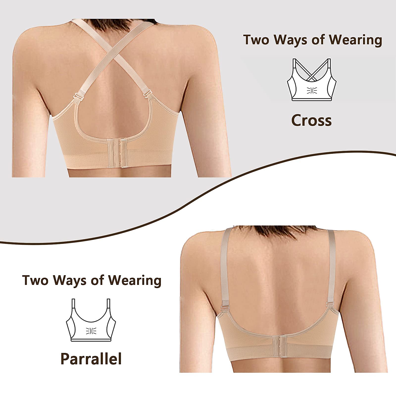 BIAOOTOO Pumping Bra Hands Free, Adjustable Breast-Pumps Holding and Nursing Bra, Suitable for Most Breast Pumps(Black+Beige, M)