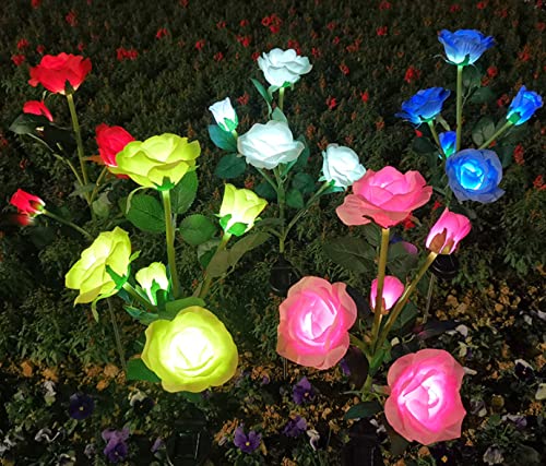 Red 2 Pack, Solar Garden Lights Decorative, 10 Rose Lights Flowers LED for Garden Yard Patio Pathway Lighting, Decorative Flower lamp, Rainproof(Red)