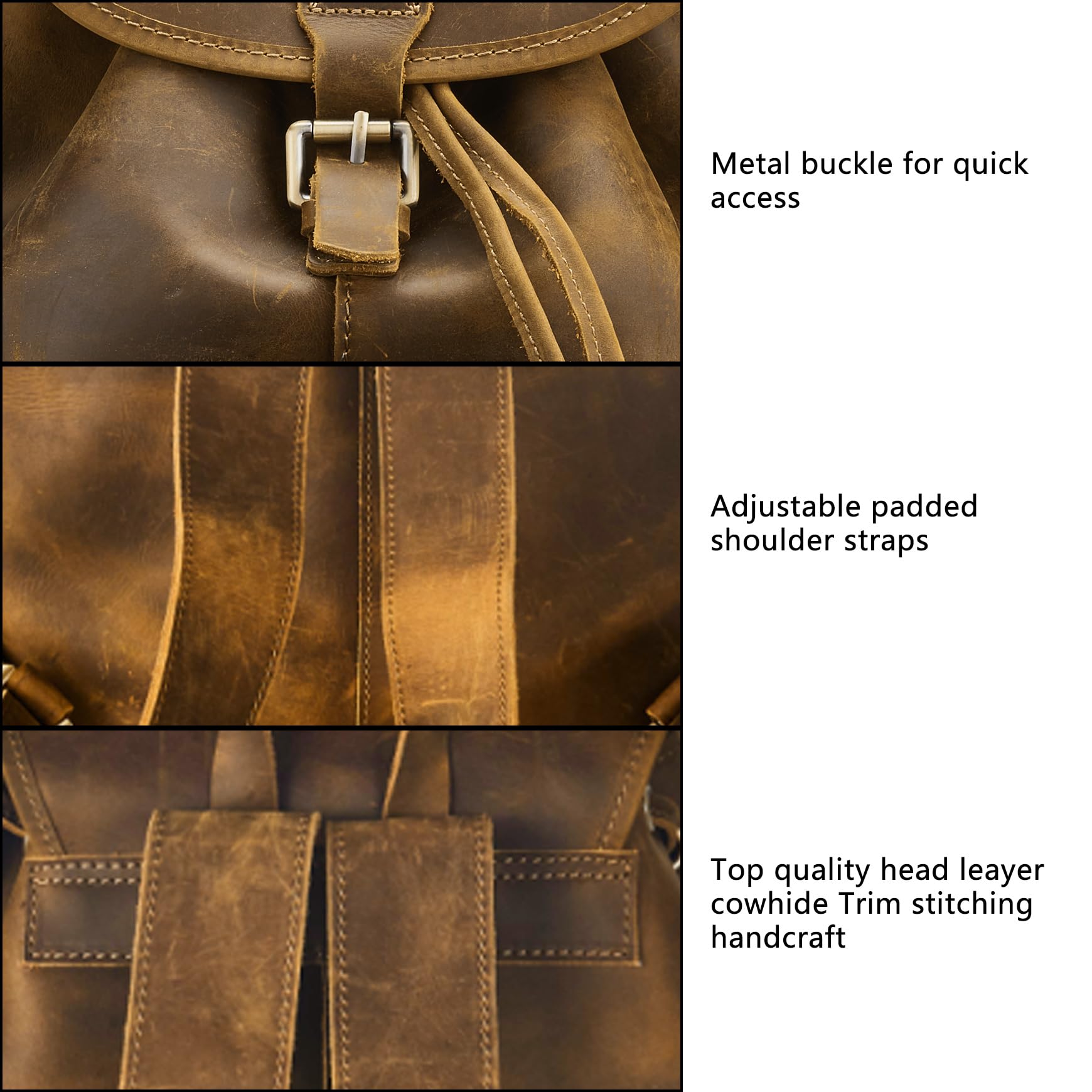 BRASS TACKS LEATHERCRAFT Backpack for Men Women Vintage Crazy Horse Full Leather Travel Daypack 15.6" Laptop Rucksack