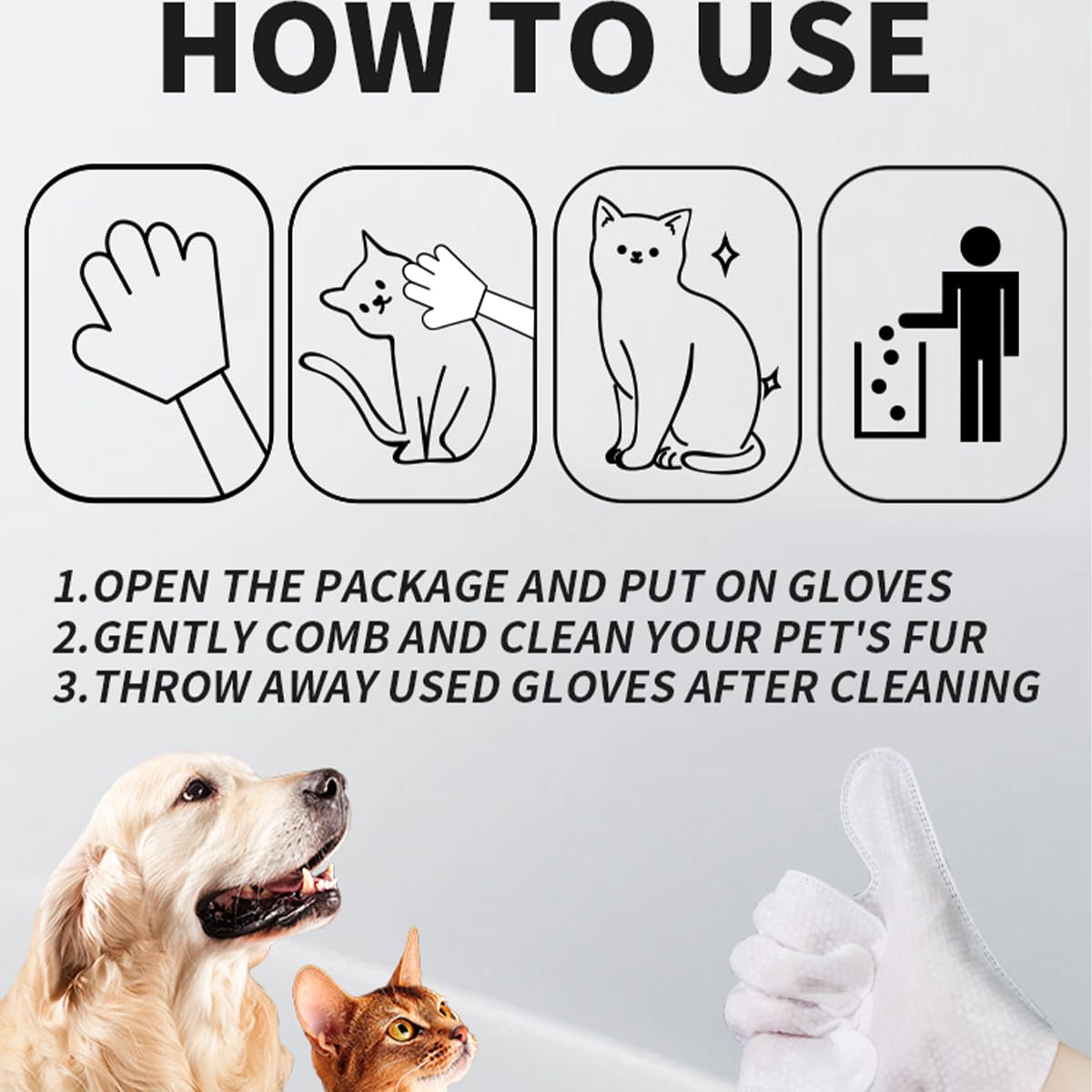 Coldcool 6 PCS Pet Bathing Wipes for Dogs and Cats, Cleaning, Deodorizing Grooming Gloves, Wipes Gloves for Dog and Cat Fur Face, Ear, Eye, Paws Cleaning Wipes Pet Wash Free Gloves