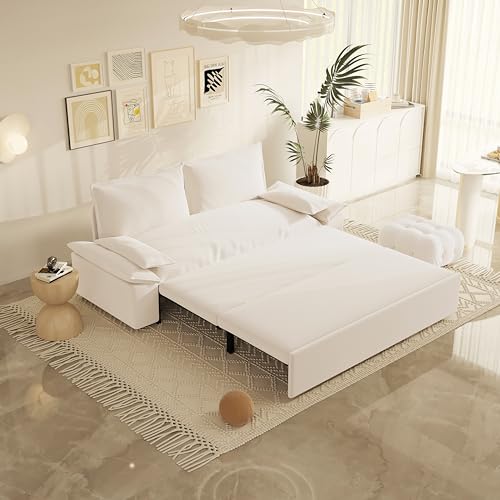 Convertible Pull Out Sofa Bed Queen Size with Thicked Backrest and Armpillows , 3-in-1 Futon Loveseat Pullout Couch, Velvet Upholstery Love Seat Chaise Lounge for Living Room Office Small Places