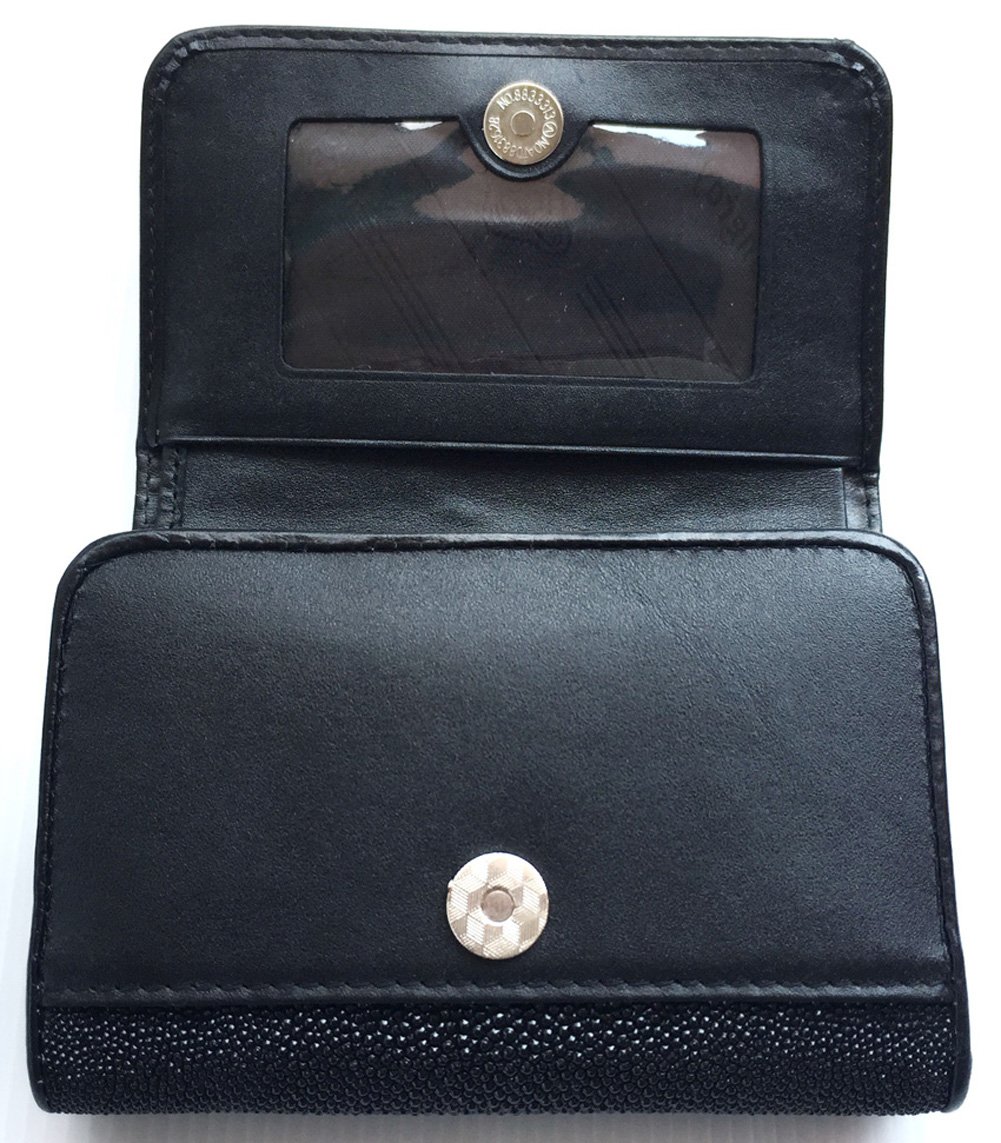 Julie Genuine Real Stingray Skin One Eye Leather Trifold Clutch Black Wallet Purse