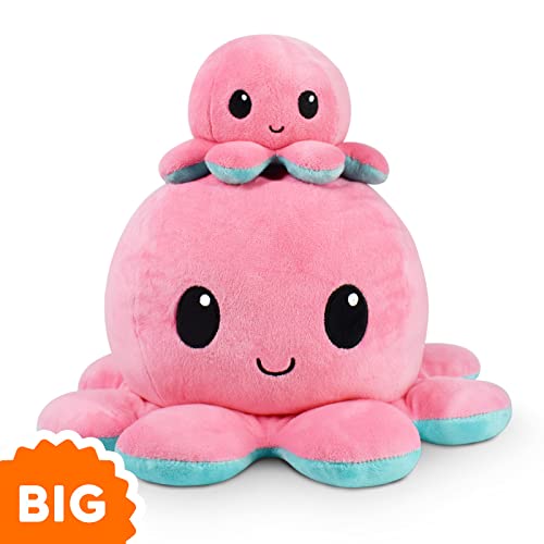 TeeTurtle - Original Reversible Big Octopus Plushie - Pink + Blue - Huggable and Soft Sensory Fidget Toy Stuffed Animals That Show Your Mood - Gift for Kids and Adults!