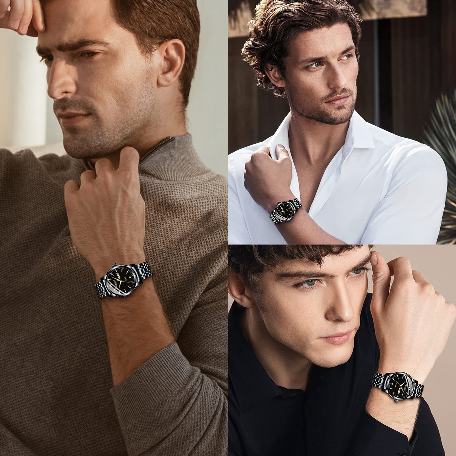 BY BENYAR AKNIGHT Watches for Men Quartz Movement Watch,Waterproof Luminous Men's Watch, Stainless Steel Strap Business Watches