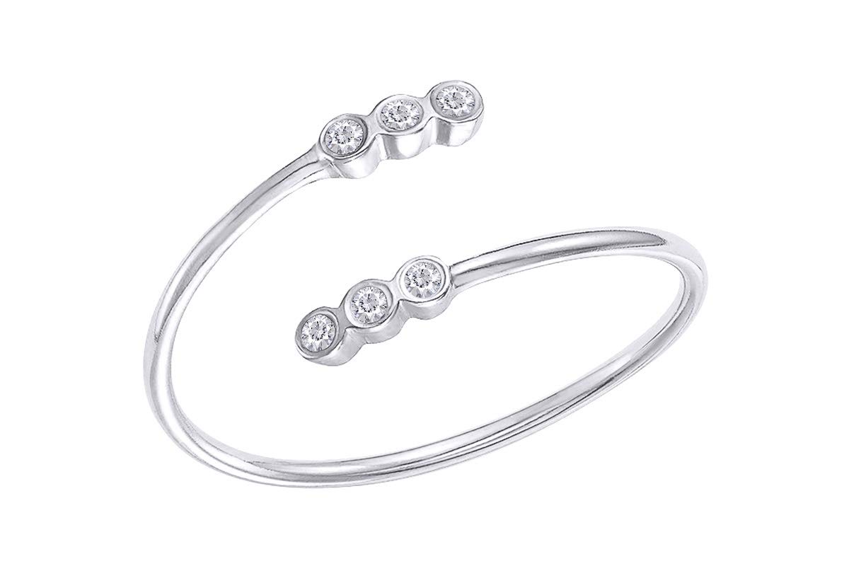 Bezel Diamond Accent Bypass Adjustable Stackable Ring in 14k White Gold Over Sterling Silver Ring Size-8