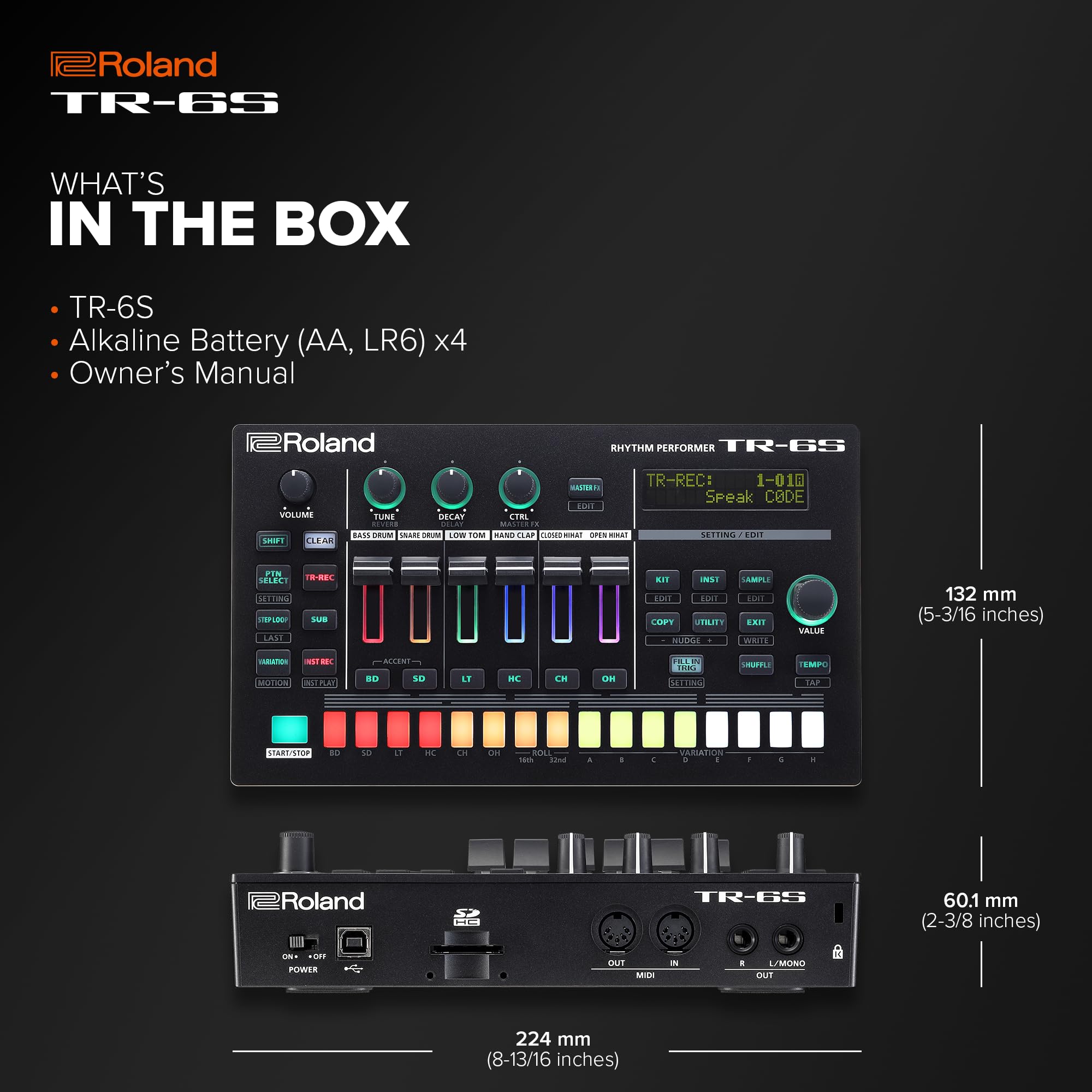 Roland TR-6S Compact Drum Machine with Six tracks of Authentic TR Sounds, Samples, FM Tones, and Effects