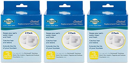 PetSafe Drinkwell 3 Pack of Replacement Foam Filter for 360 Lotus Pet Fountain, 2 Filters Per Pack