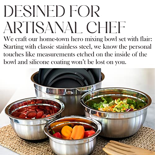 Bellemain Stainless Steel Non-Slip Mixing Bowls with Lids (3 Piece, Silver/Black)