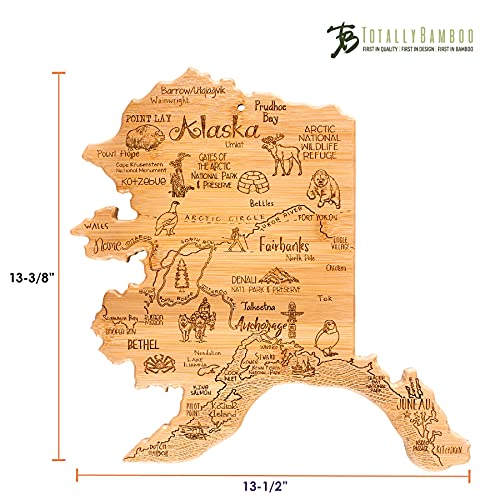 Totally Bamboo Destination Alaska State Shaped Serving and Cutting Board, Includes Hang Tie for Wall Display