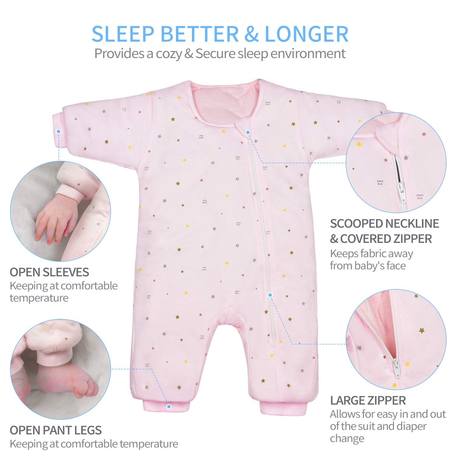 BBTKCARE Sleep Sack - Cotton Wearable Blanket,Warm Baby Pajamas for Toddler 3-6 Month-Pink