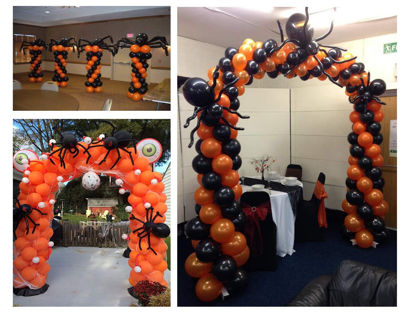 BONROPIN Halloween Balloon Garland Arch kit with Halloween Spider Web Black Orange Gray Balloons Spider Balloons for Halloween Day Party Decorations
