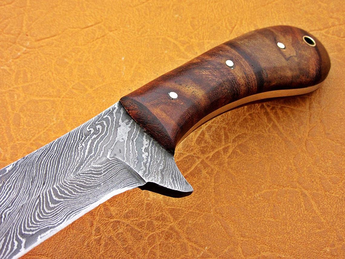 Black Smith Custom Knives DM-BC-01 Handmade Damascus Steel Bull Cutter Cowboy hunting castration and skinning knife, 8" Rose Wood Handle, Fixed Blade EDC Knife With Leather Sheath
