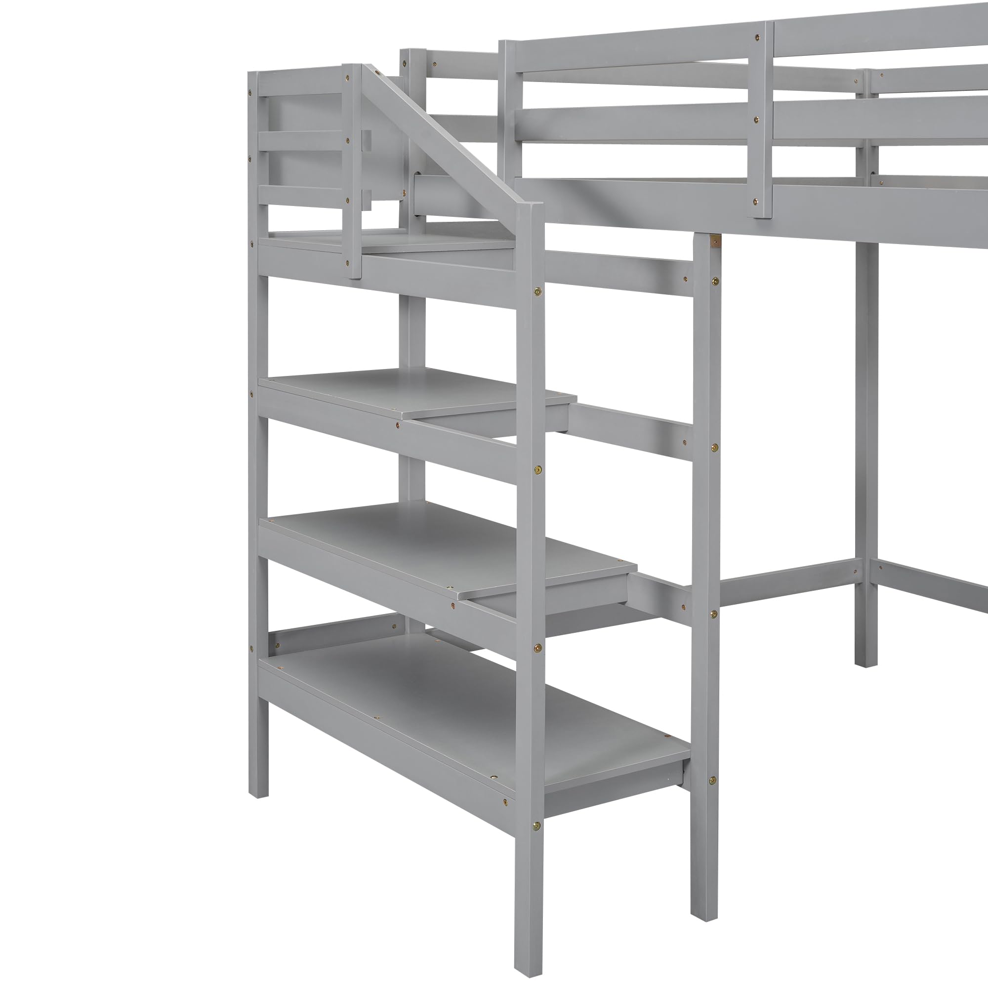 SOFTSEA Full Size Loft Bed with Hanger Wood Loft Bed with Stairs for Kids Adults