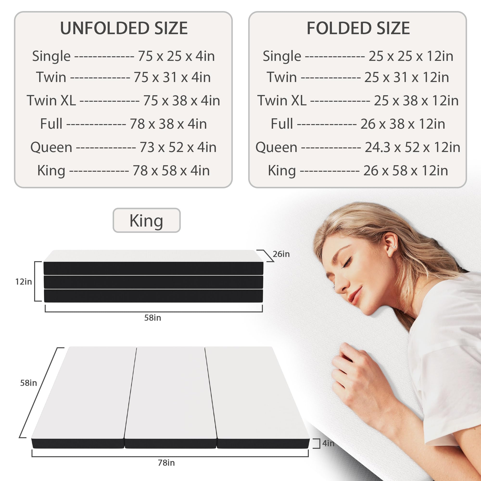 BORGEBY 4-Inch Tri-Folding Memory Foam Mattress - Portable Folding Mattress with Breathable Mesh, Removable Cover, Comfortable Support, Therapeutic Qualities, Queen Mattress (73"x52"x4")