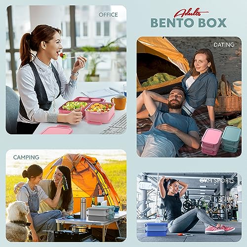 Jelife Bento Box Adult Lunch Box - 72oz Stackable Bento Lunch Box for Adults, 3 Layers Leak-Proof All-in-One Large Bento Box Lunchbox with Utensil Sauce Dressing Containers for Dining Out,Work, Green