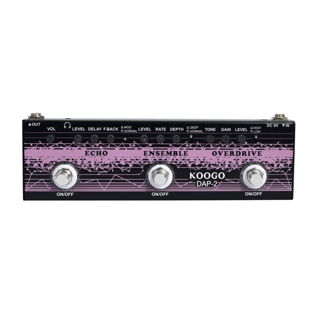 Koogo Multi Guitar Effect Pedal Echo & Ensemble & Overdrive 3-in-1 Analog Effects Pedals For Electric Guitar
