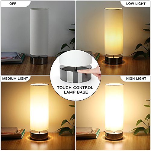 Touch Control Nightstand/Table Lamp Bedside Minimalist Desk Lamp Modern Accent Dimmable Touch Light with Cylinder Lamp Shade Night Light for Bedroom Living Room Kitchen, E26 Bulb Included