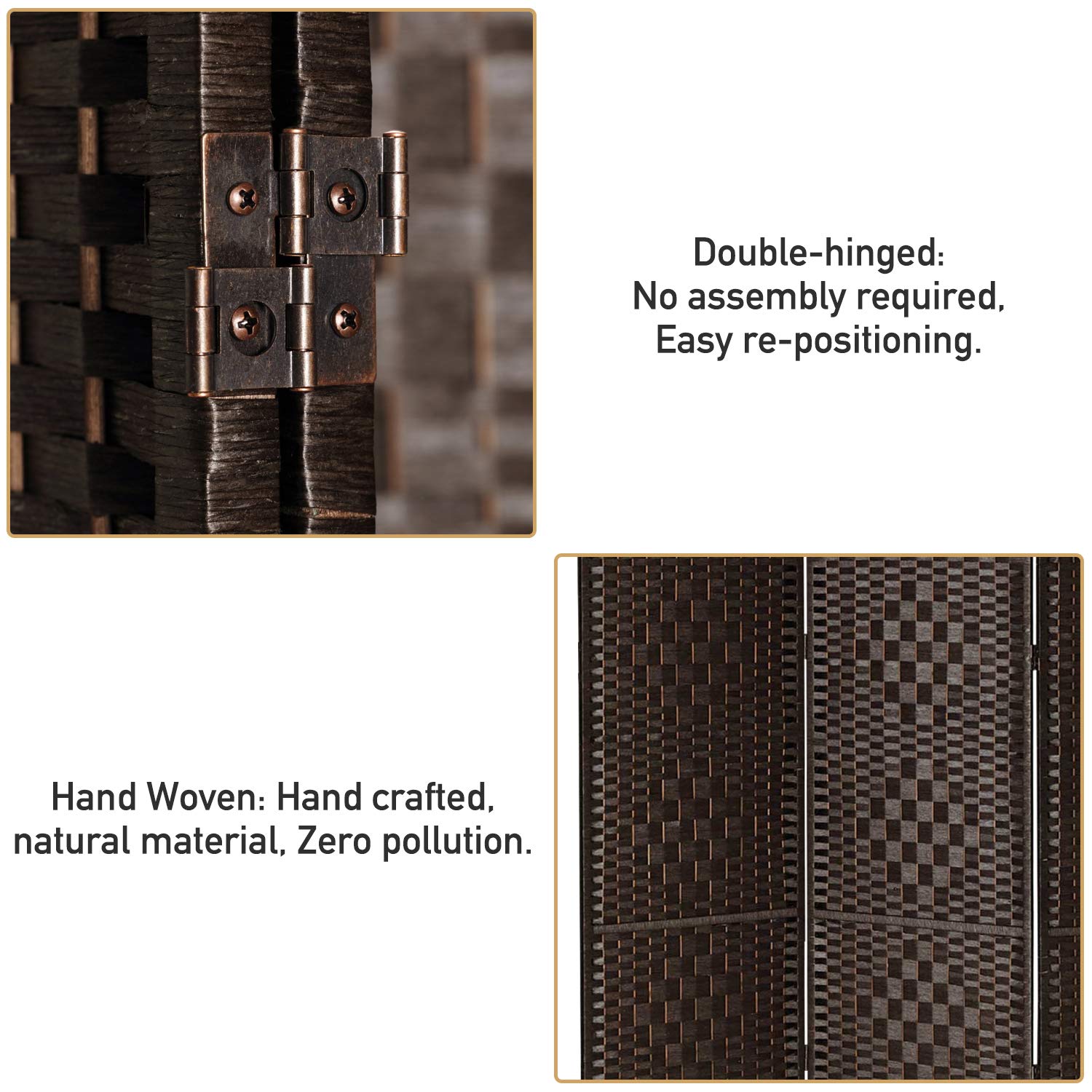 Room Dividers, 6Ft. Tall Extra Wide 19" Woven Fiber Folding Privacy Screens Panel, Partition & Wall Divider,Space Seperate Decorative Screen Panel,Double Hinged,Freestanding-6 Panel, Dark Coffee