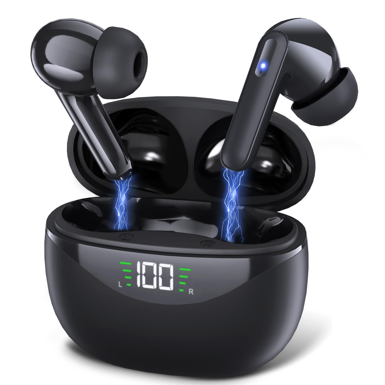 Bluetooth Earbuds Wireless Headphones, 50H Deep Bass Ear Buds with 4 Noise Cancelling Microphone, IPX5 Waterproof Earphones for iPhone Android Sports Gaming School audifonos bluetooth inalambricos