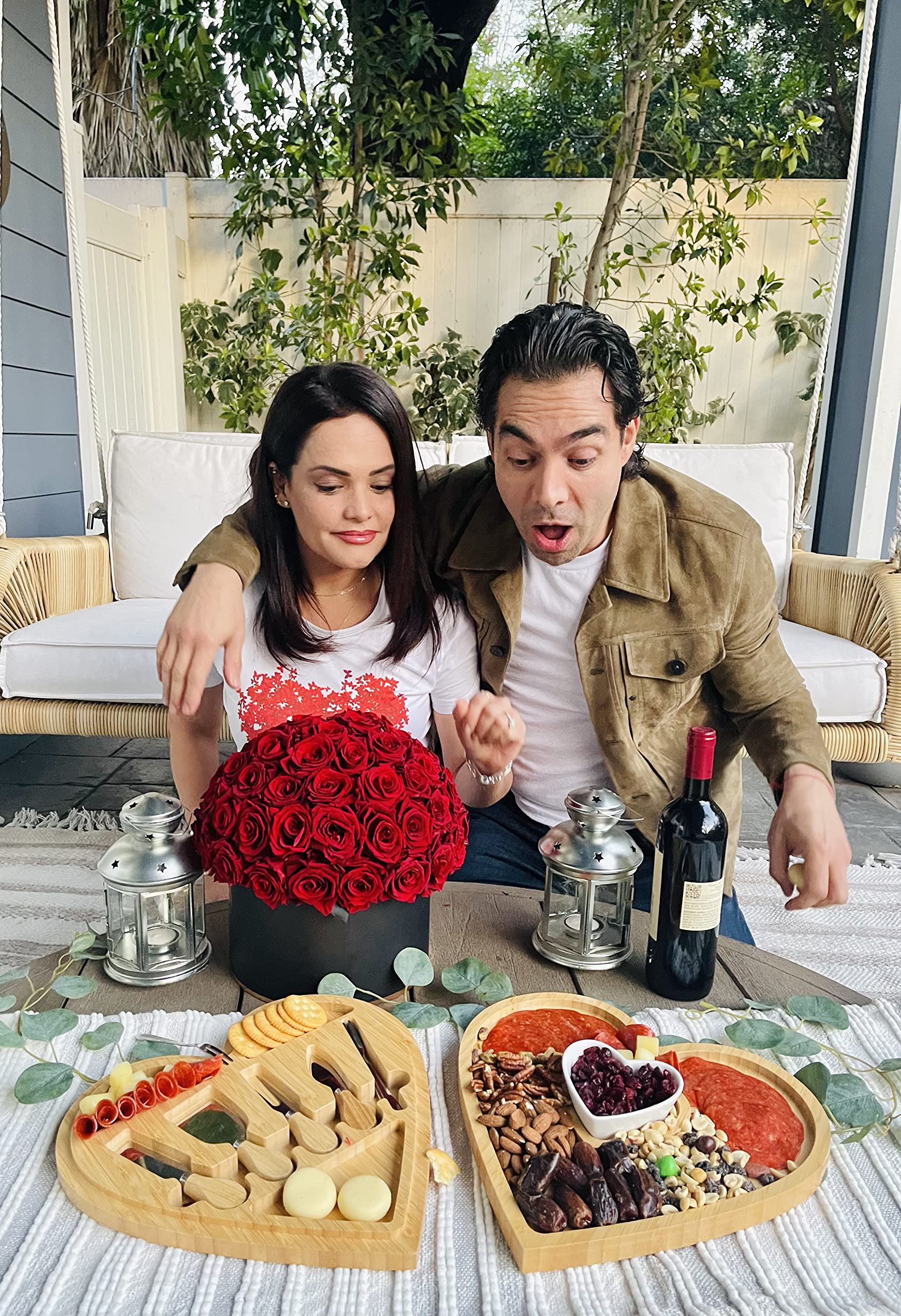Bamboo Heart Charcuterie Board Set with knife set β Cheese Tray for Serving Cheese, Crackers, and Appetizers at Parties β Best gift for weddings birthdays valentines, anniversaries, and much more