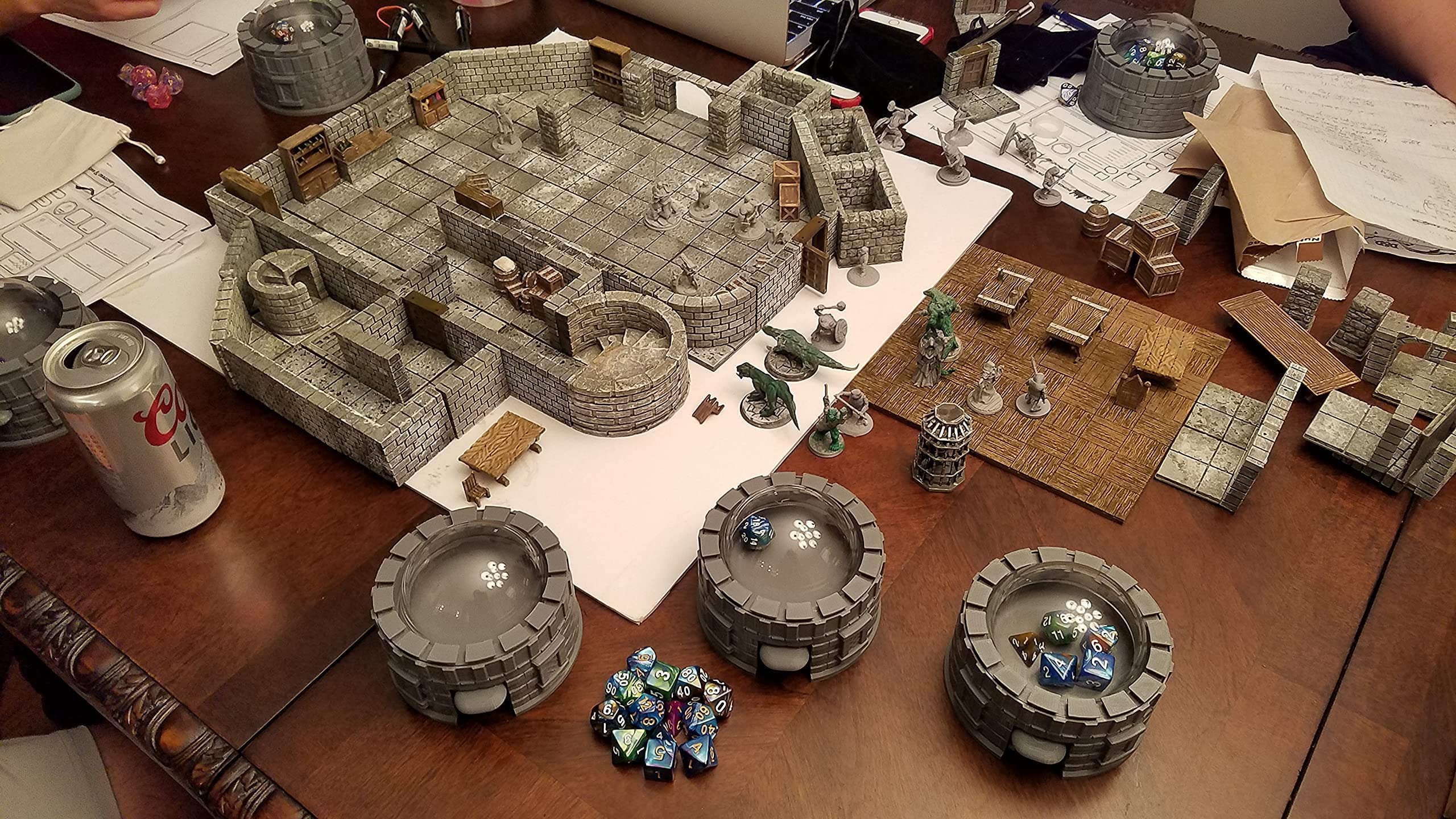MunnyGrubbers - Castle Dice Popper V2 - Dice Jail - for TTRPG & Board Games - (Random 7PCS D20 Dice Set Included) - Dice Roller - Dice Tower - Dice Holder - Dungeons and Dragons - DND - (Gray)