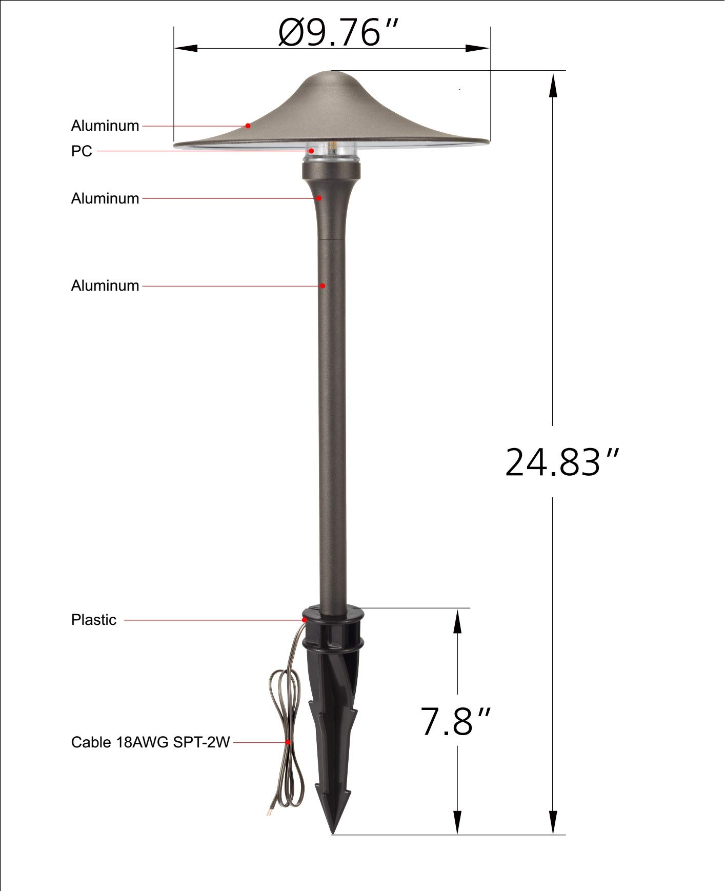 LIT-PaTH LED Landscape Pathway Light, 12V Low Voltage, 2W 170 Lumens, for Outdoor Yard Lawn, Die-cast Aluminum, Water-Proof, Bronze Finish-3000K, Large Cap, 2-Pack