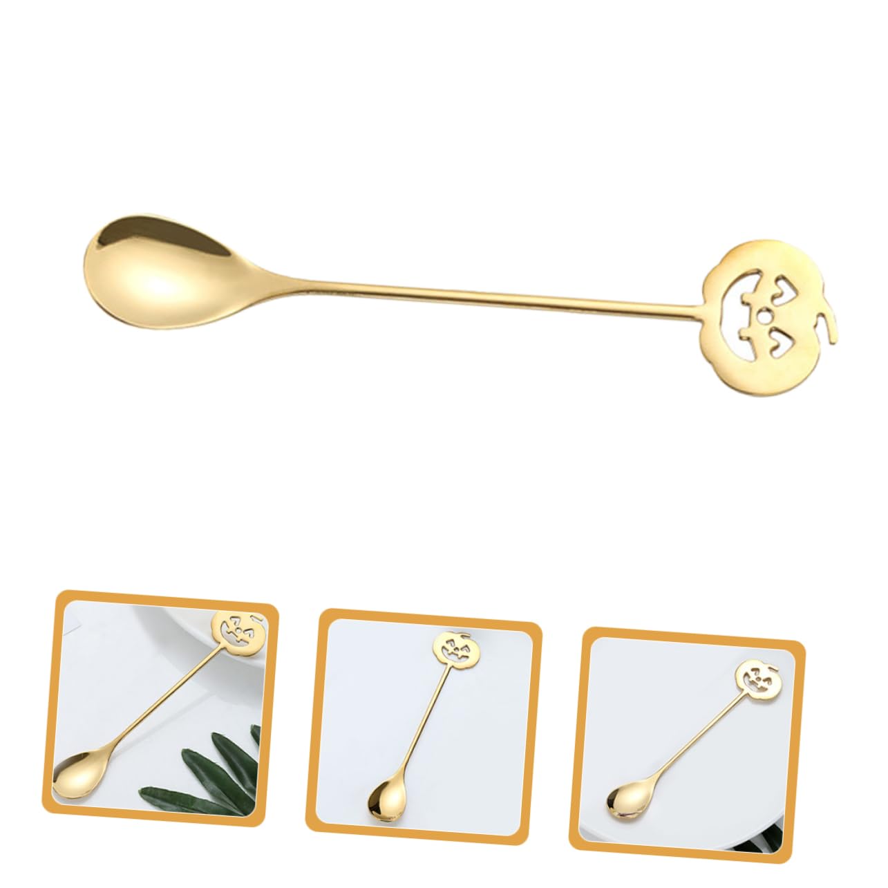 COLLBATH Mixing Spoon Stirrer Spoon with Pumpkin Dessert Spoon for Tea Espresso and Ice Cream Stir Sticks Inches
