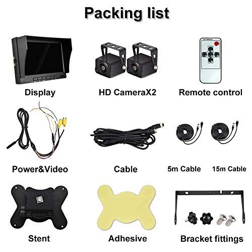 Backup Camera Rear View Monitor 7 inch 1080P Reverse Cam Kit Dual Split Screen DVR Waterproof Night Vision Rearview Camera for Truck, Trailer, Large Box, RV, Camper, Bus Easy Installation Grid Lines