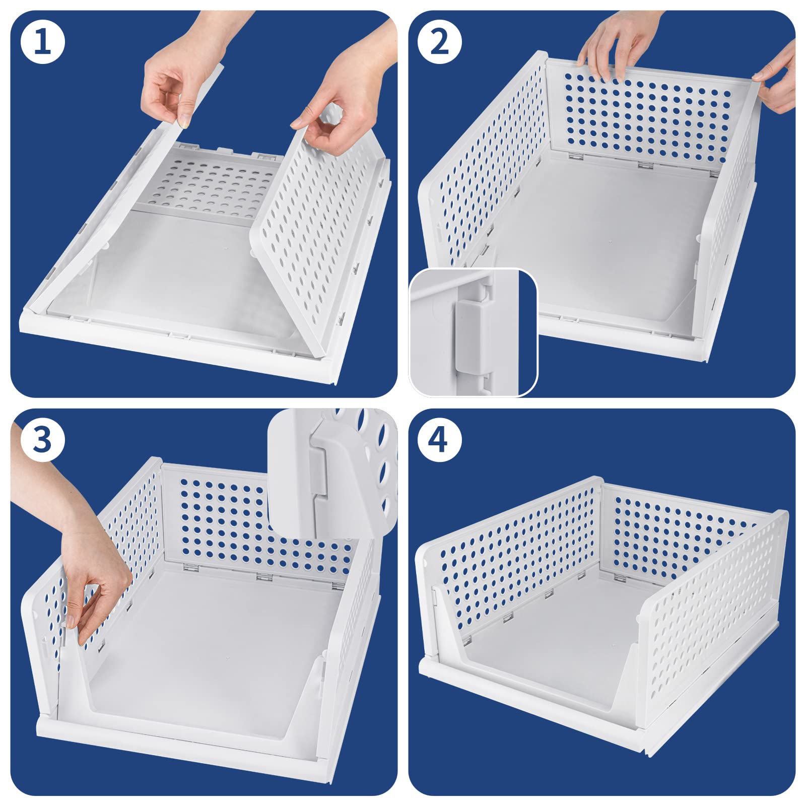 mupera Storage Drawers Clothes Stackable - White Plastic Folding Storage Plastic Bin, Push-pull Clothes Organizer Shelf, Collapsible Storage Box for Wardrobe Bathroom Kitchen Office(2 Pack L)