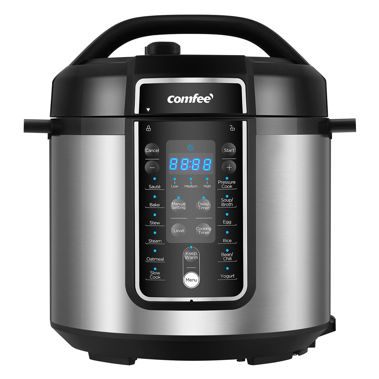 COMFEE’ 6 Quart Pressure Cooker 12-in-1, One Touch Kick-Start Slow Cooker & Rice Cooker, 6-in-1 Stainless Steel Multi Cooker, 2 QT, 8 Cups Cooked(4 Cups Uncooked), Brown Rice, 6 One-Touch Programs