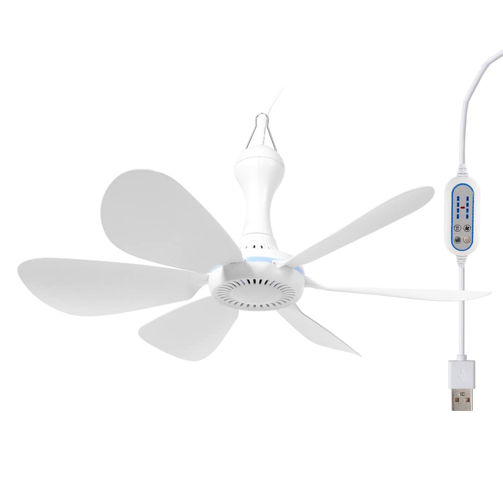 USB Mini Small Ceiling Fan quiet Camping Optional Emergency Portable Outdoor Hanging Gazebo Canopy Dorm Fans Silent For Grow Tent,Hiking,Outages Speed Home Room Battery operated,Power Bank powered