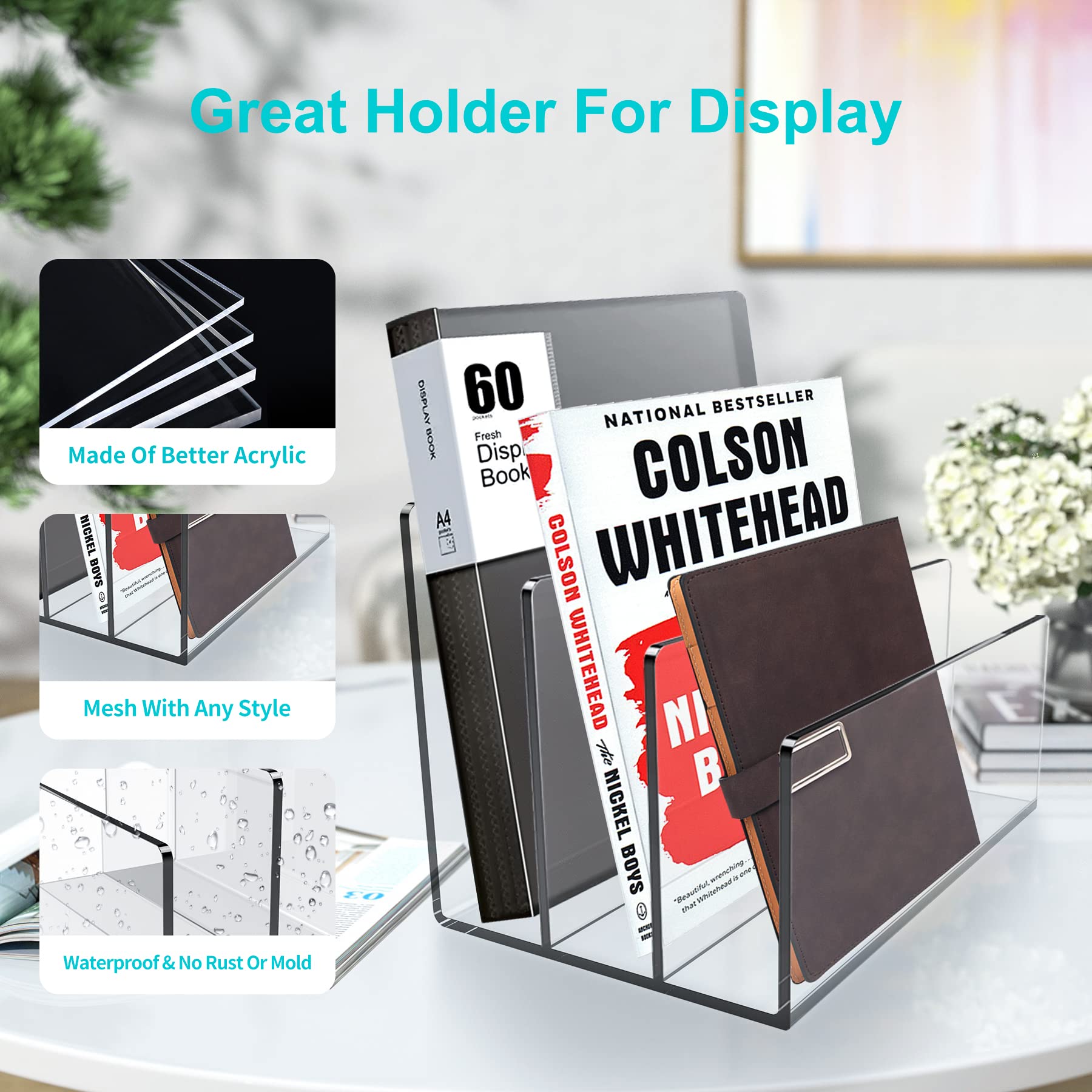 Boloyo Acrylic 3 Sections File Holder,Clear File Organizer Letter Sorter Holder for Desk,Fit for Office File Organizer Wallet & Purse Display Stand (Clear 3 Sections 1PC)