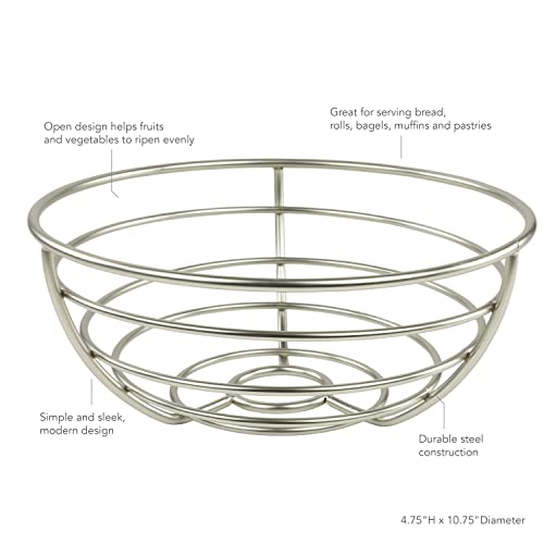 Spectrum Diversified Euro Fruit Bowl & Produce Basket Modern Countertop Food Storage for Fruits & Vegetables, Sleek Design with Sturdy Steel Construction,Silver