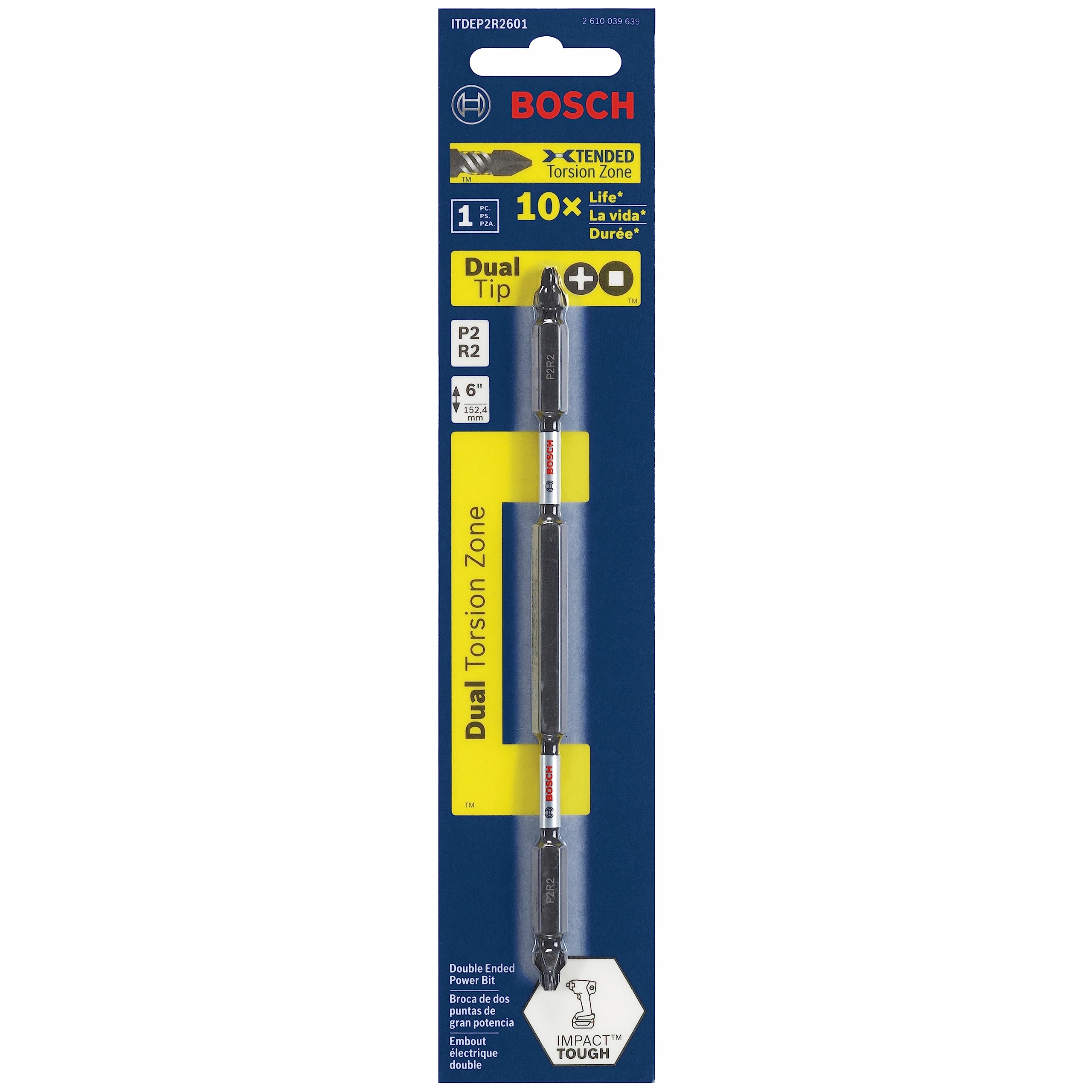 BOSCH ITDEP2R23501 1-Piece 3-1/2 In. Phillips/Square #2 Impact Tough Double-Ended Screwdriving Bit
