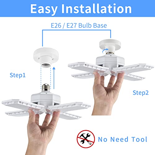 Mutois LED Garage Light, 2-Pack Garage Lights Ceiling LED Shop Light 100W Deformable Garage Lights Bulb E26/E27 6500K LED Garage Lighting, Garage Lights for Garage Workshop Basement Warehouse Barn