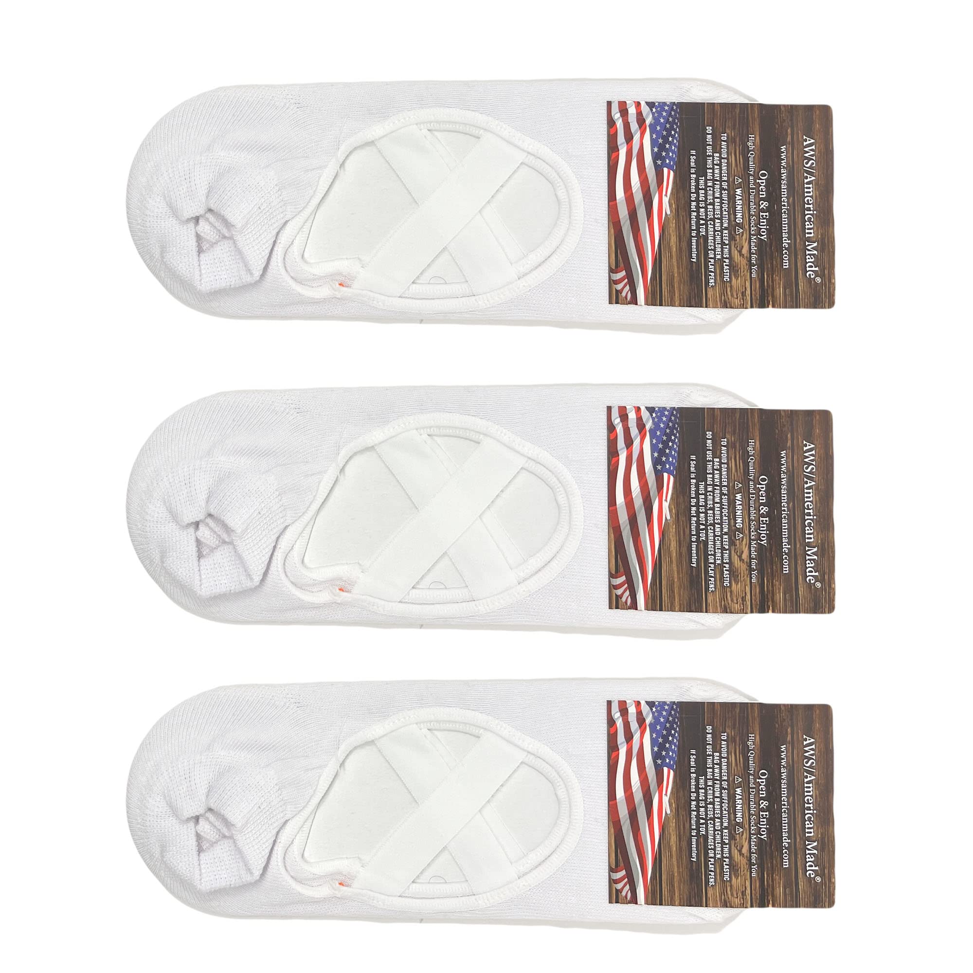 AWS/American Made White Pilates Yoga Socks with Grips for Women 3 Pairs Non-Slip Ideal for Barre Ballet Dance Workouts