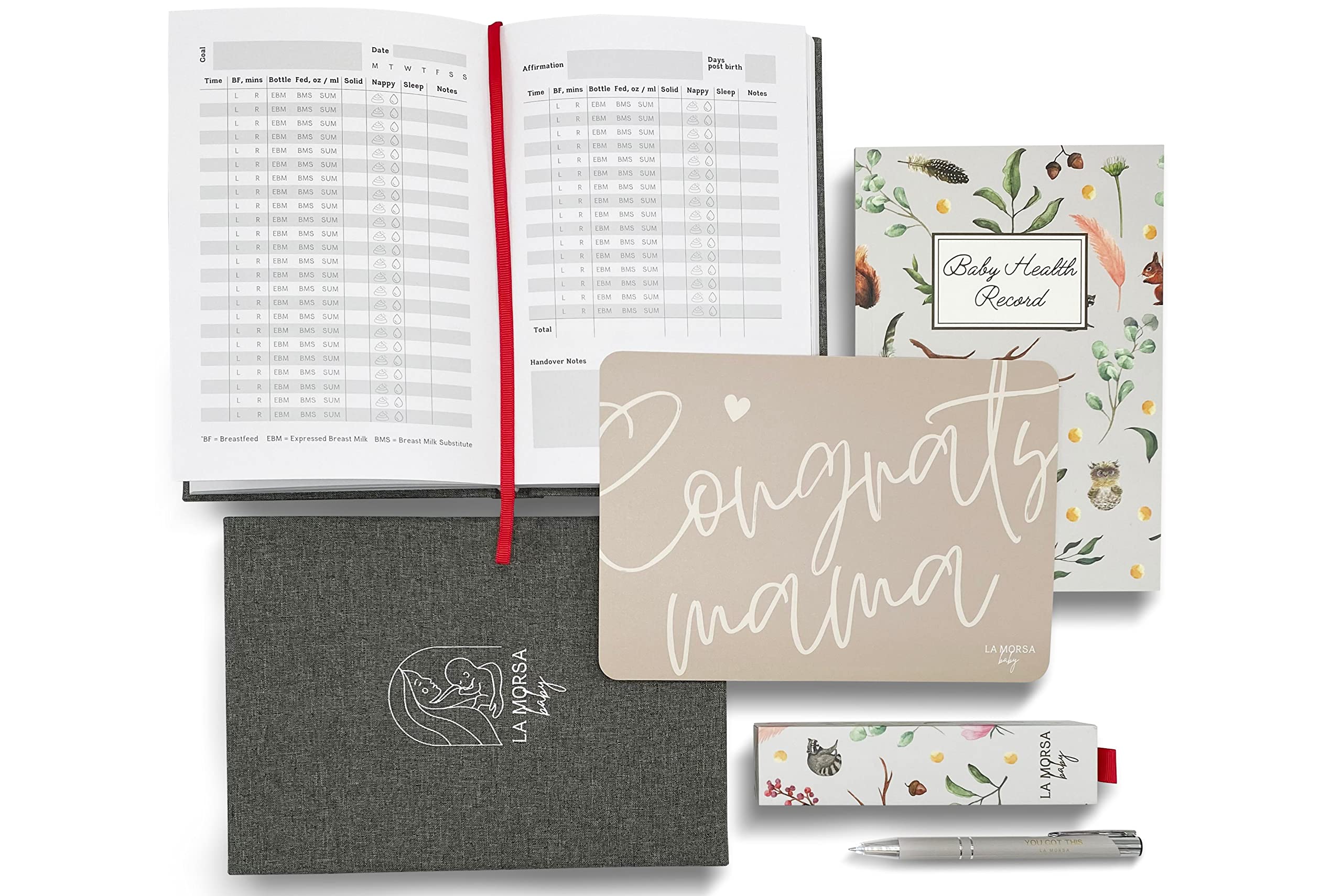 La Morsa baby log book tracker & journal for mom - daily log book to record newborns & babies feeding, poop, sleep & breastfeeding schedule - includes baby growth charts & immunization - bonus LED pen