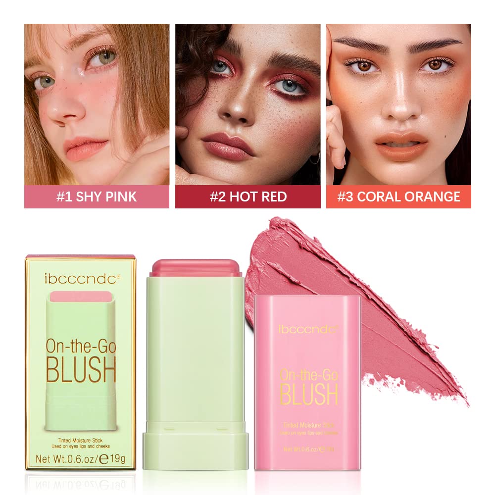 Blush Stick 2-in-1 Cheek and Lip Tint Soft Cream On-the-Go Blush Stick Blendable for Cheek Makeup,Blush Stick for Cheeks and Lips (Shy Pink)