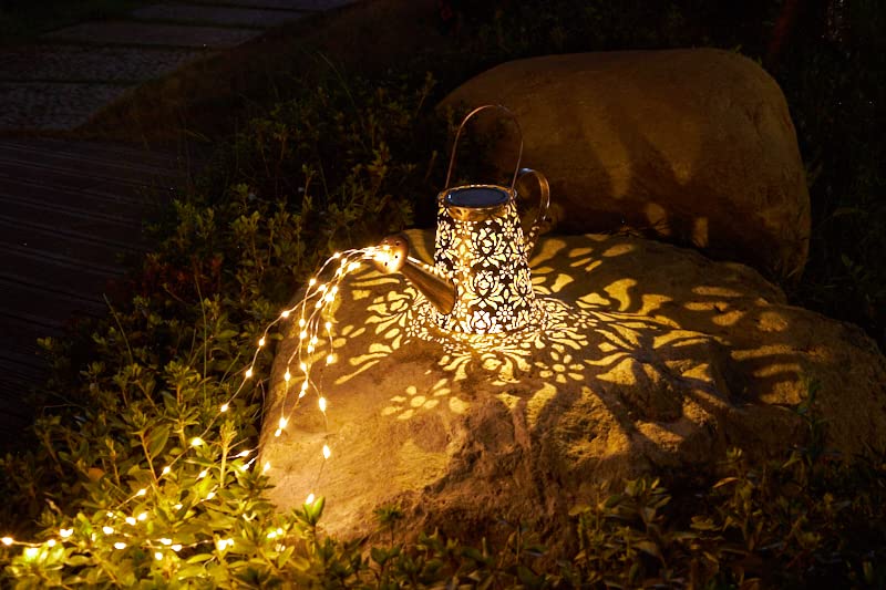VINESSY Solar Lights Outdoor Garden Decor Pathway Decorative Lanterns Hanging Solar Patio Art Lights Retro Metal Waterproof Yard Watering Can with String Lights Walkway LED Waterfall Stake Light
