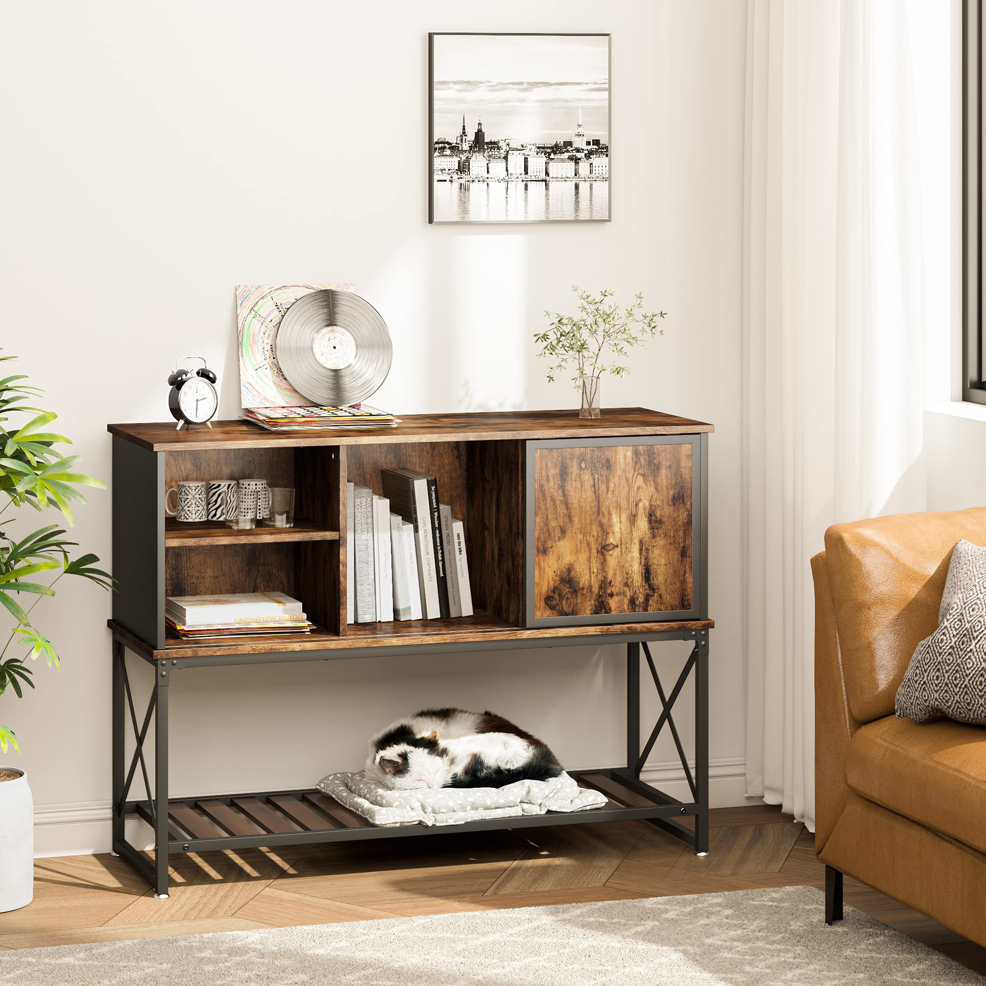 Bestier Industrial Bar Cabinet Coffee Bar Buffet Cabinet with Storage Wood Coffee Bar Cabinet with Adjustable Shelf Inside Buffet Sideboard Kitchen Storage Cabinet with Sliding Metal Door