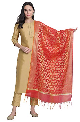 Janasya Gold Gota Patti Poly Silk Straight Kurta Set With Dupatta