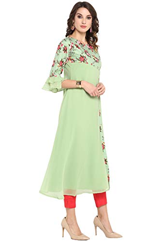 Janasya Indian Women's Light Green Poly Crepe Kurta(JNE3368-KR-XL)