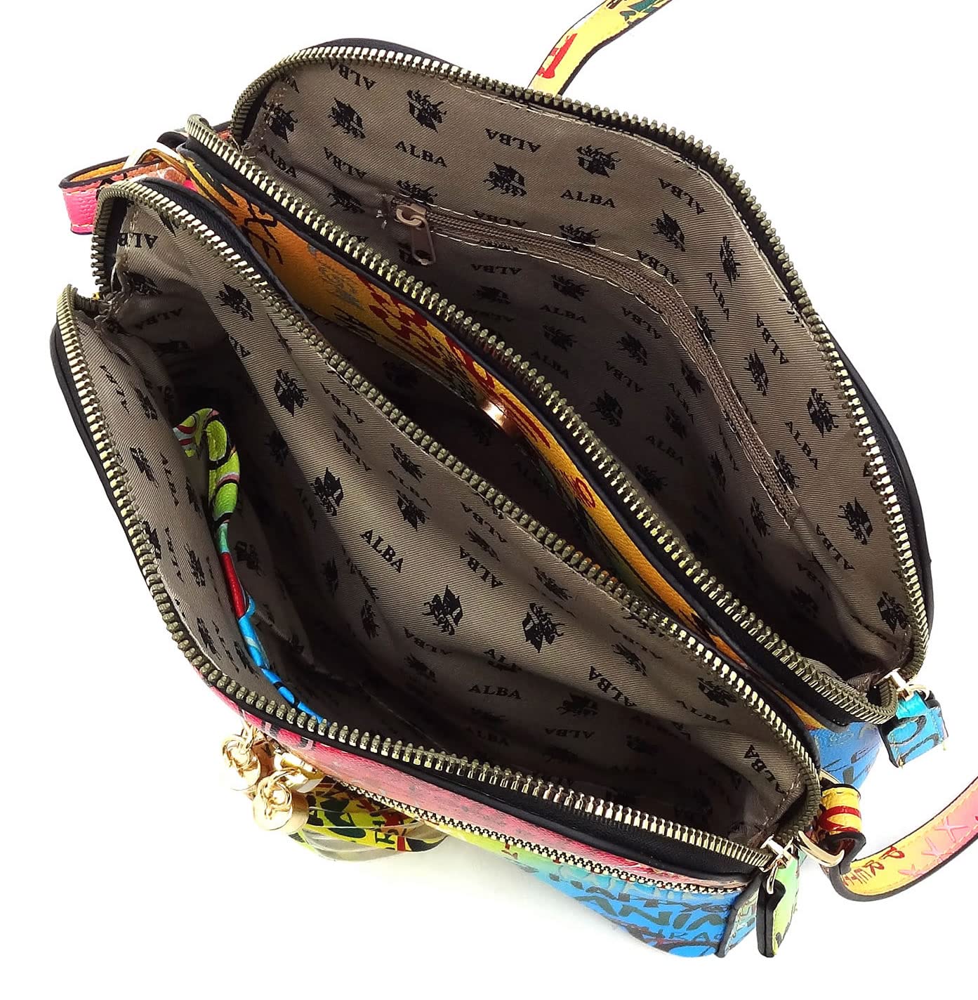 MIZUBA Multi Graffiti Tassel Zipper Crossbody Bag graffiti bags for spray cans graffiti art bag graffiti bags and purses (Blue/fuchsia)