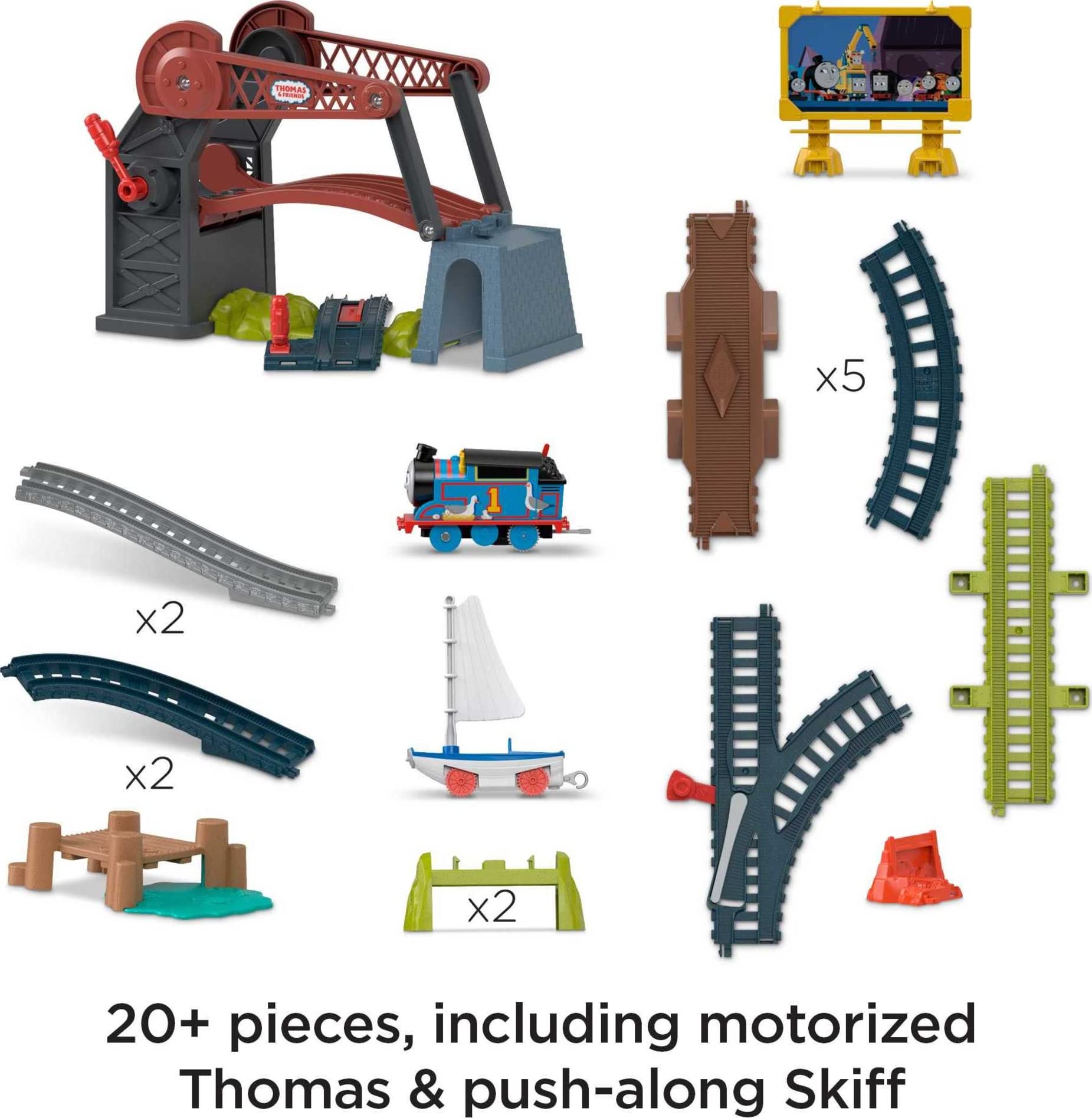 Thomas & Friends Motorized Toy Train Set Bridge Lift Thomas & Skiff Track Playset with Boat for Preschool Pretend Play Kids Ages 3+ Years
