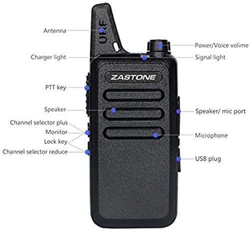 Zastone X6 Rechargeable Long Range Two-Way Radios with Earpiece 2 Pack 3W 16-Channel UHF Walkie Talkies