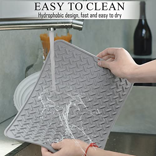 Liseternal Silicone Dish Drying Matt for Kitchen Counter,Bottle Drying Mat,Kitchen Counter Pad,Small Dish Drainer,Non-slip Coffee Mat,Heat Resistant Mat for Dining Table,12*12 inches.