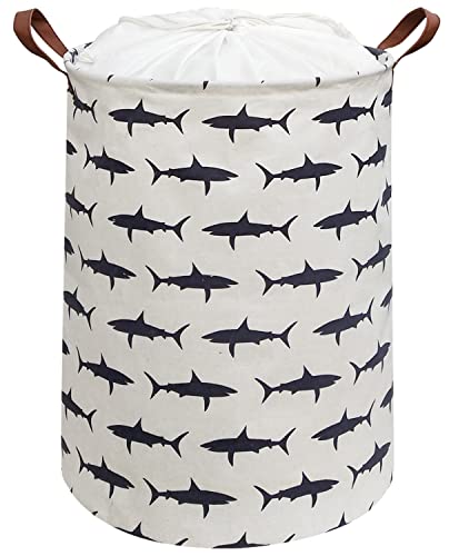 Sanjiaofen Kids Laundry Hamper,Canvas Shark Hamper Collapsible Boys Storage Basket Waterproof Toy Organizer Bin for Room Decor,Bedroom, Toys Bins,Clothes Hamper(Sharks)