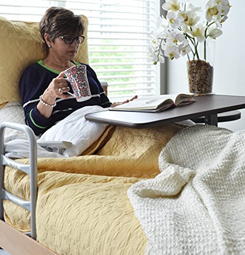 Invacare Hospital Style Overbed Table with Auto-Touch Adjustable Height and Wheels, Fits Over Beds and Bedside, 6417 Brown .75"H x 15"W x 30"L,Base: 15.5"W x 26"L,28" - 40"