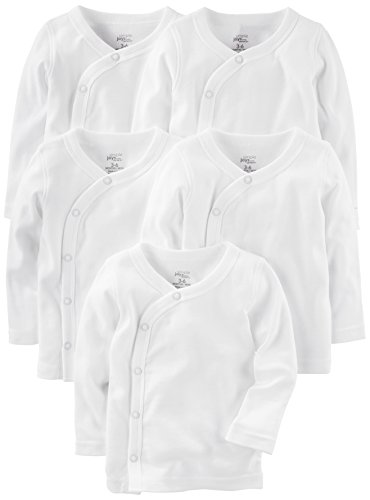 Simple Joys by Carter's Baby Infant 5-Pack Side-snap Long-Sleeve Shirt, White, 0-3 Months