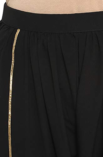 Janasya Indian Women's Black Poly Crepe Kurti with Dhoti Pant(SET182-KR-DH)